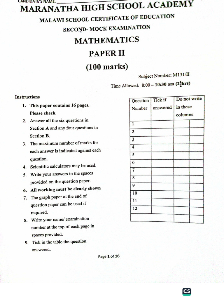 2025 Marathon Academy Mathematics Paper II | PDF