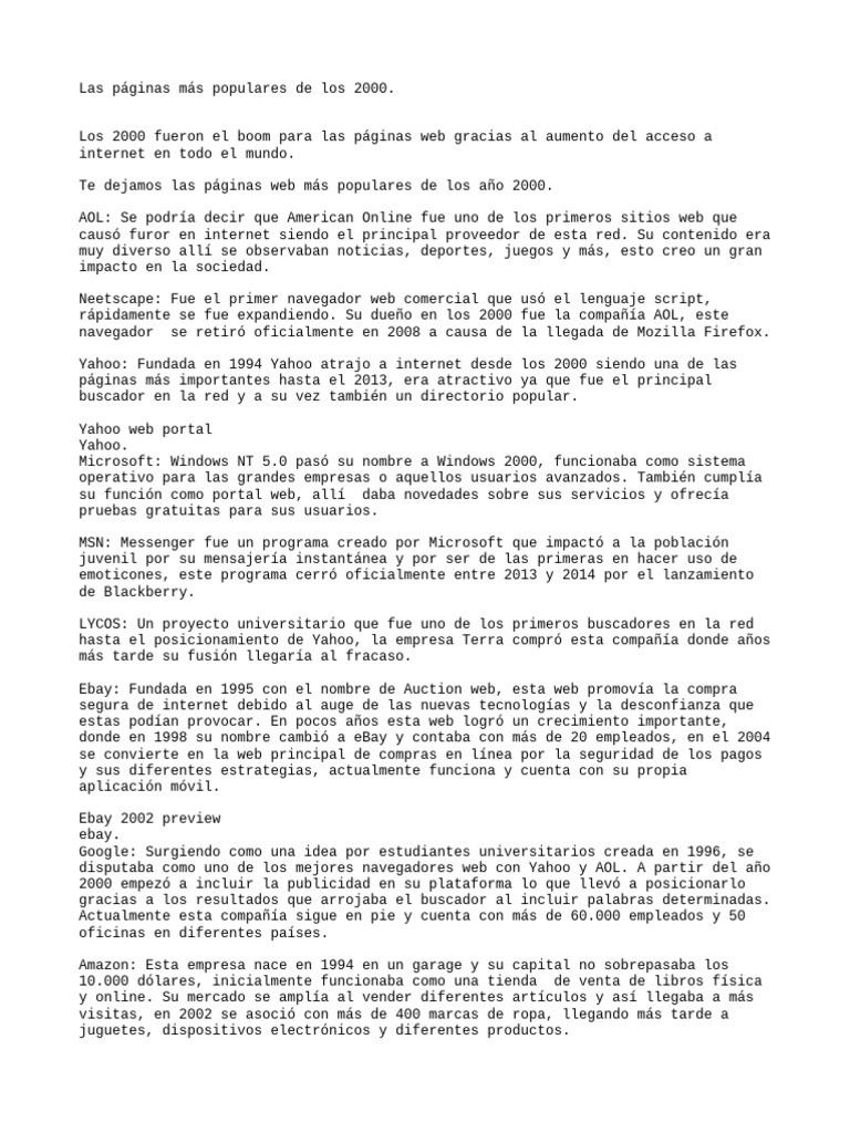 Páginas web icónicas de los 2000 | PDF | Informática | Software