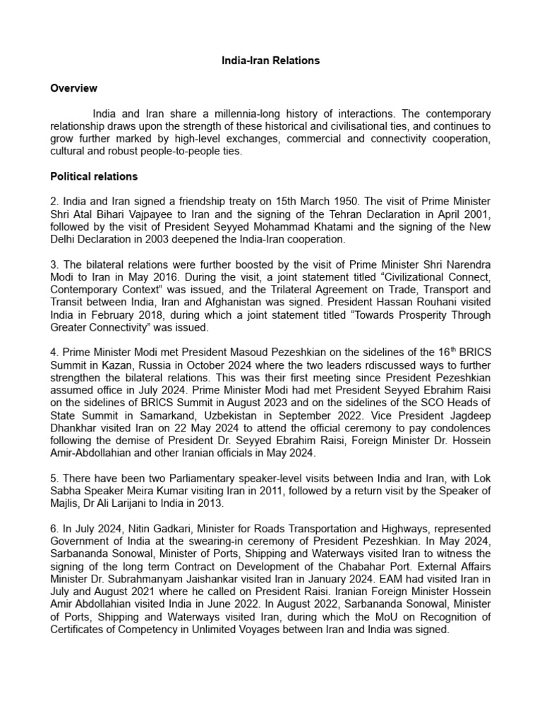 India Iran Bilateral Brief 0125 | PDF | Hassan Rouhani | Iran