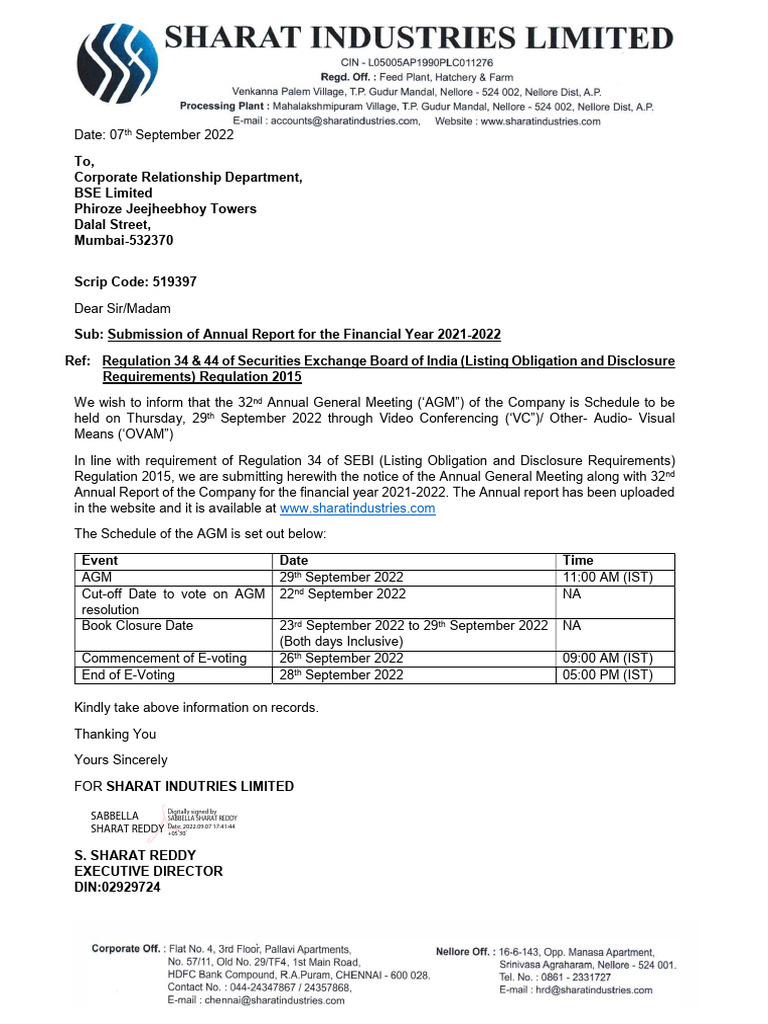 Digitally Signed by Sabbella Sharat Reddy Date: 2022.09.07 17:41:44 +05 ...
