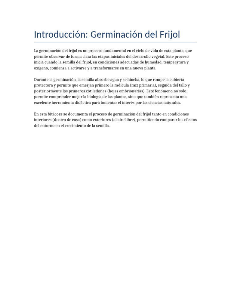 Proceso de Germinación del Frijol | PDF