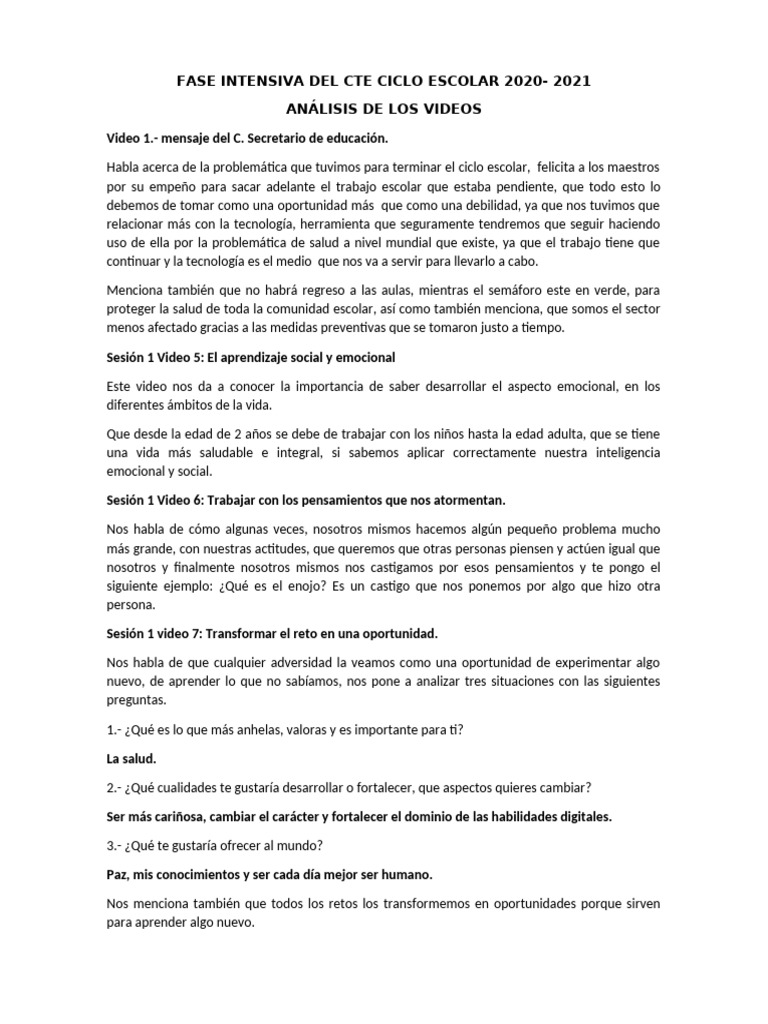 Analisis de Los Videos Del Cte 2020-2021 Fase Intensiva | PDF ...