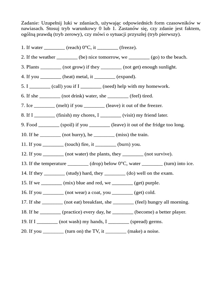 Zadania 0 I 1 Conditionals | PDF | Water