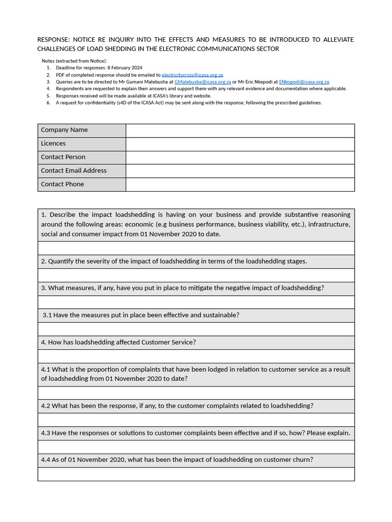 Load Shedding Impact Inquiry in Telecoms | PDF