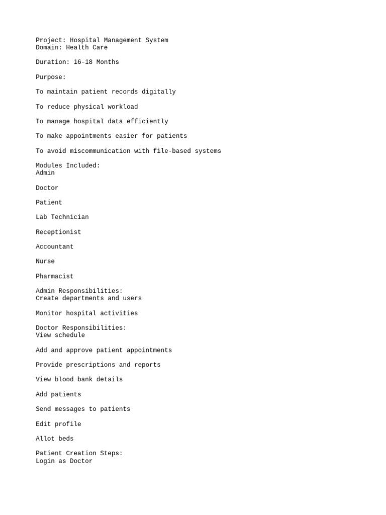 Project Hospital Management System | PDF
