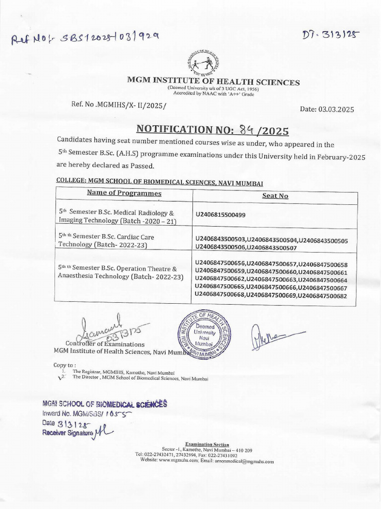 Notification No-84-2025 5th Semester B.sc. AHS (Batch - 2020-21 & Batch - 2022-23) Programme ...