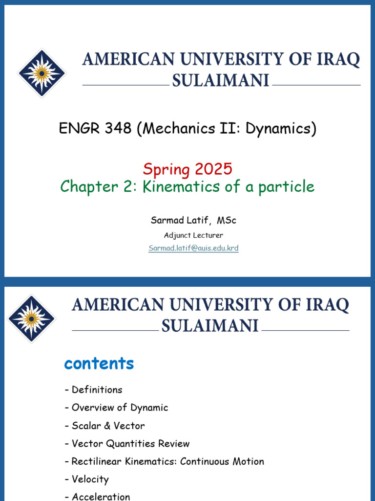 Dynamics Ch2 - Sarmad Latif | PDF | Kinematics | Velocity