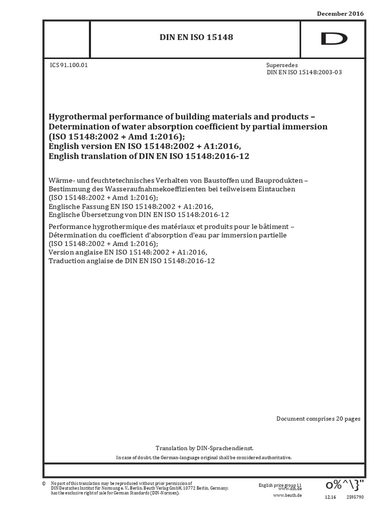 Hygrothermal Performance Standard ISO 15148 | PDF | Humidity | Diffusion