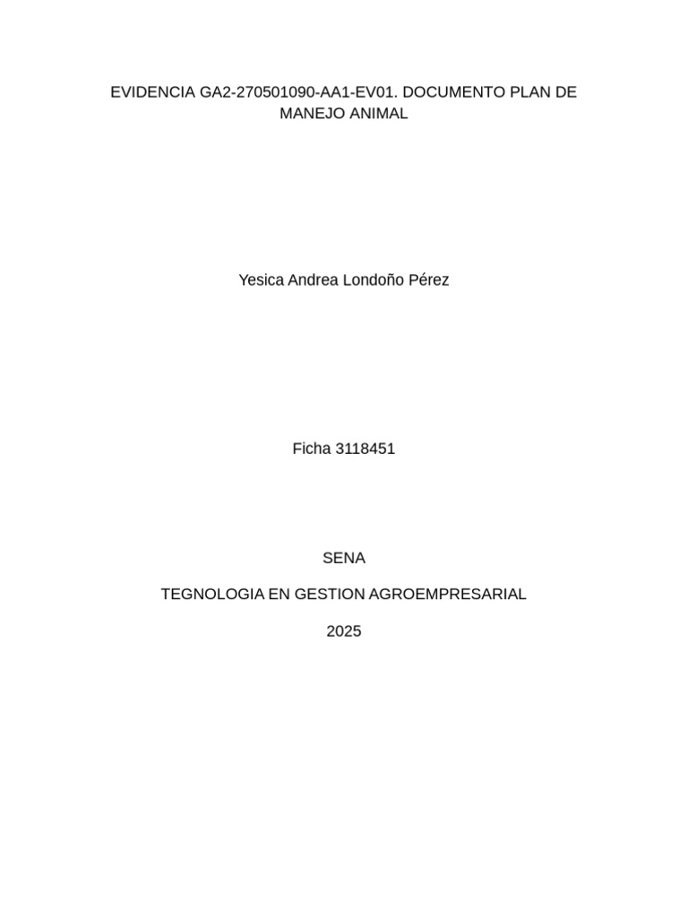 Ga2-270501090-Aa1-Ev01. Documento Plan de Manejo Animal | PDF | Carne | Pollo