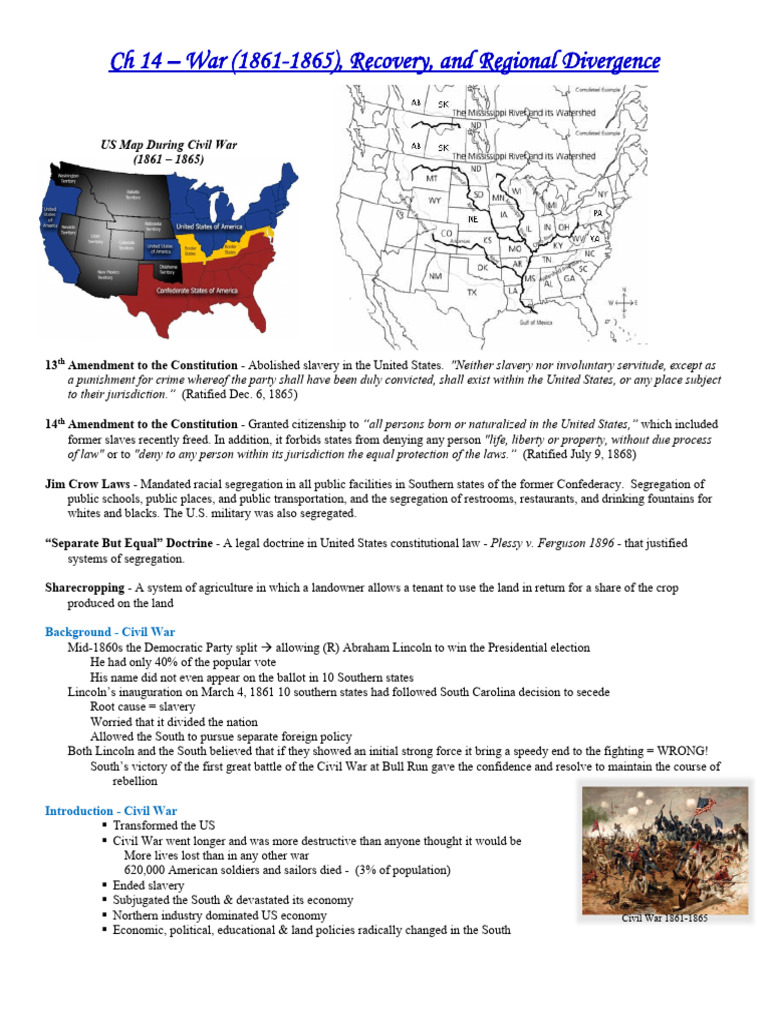 CH 14 - War (1861-1865), Recovery, and Regional Divergence | PDF ...