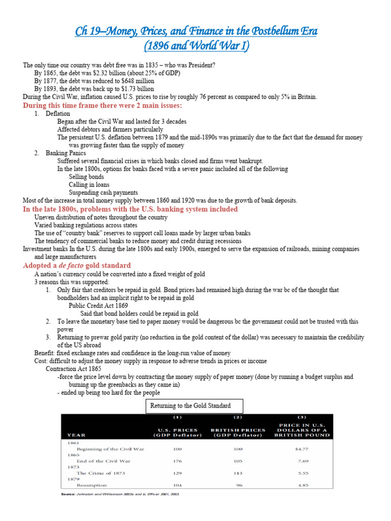CH 19 - Money, Prices, and Finance in The Postbellum Era | PDF | Money ...