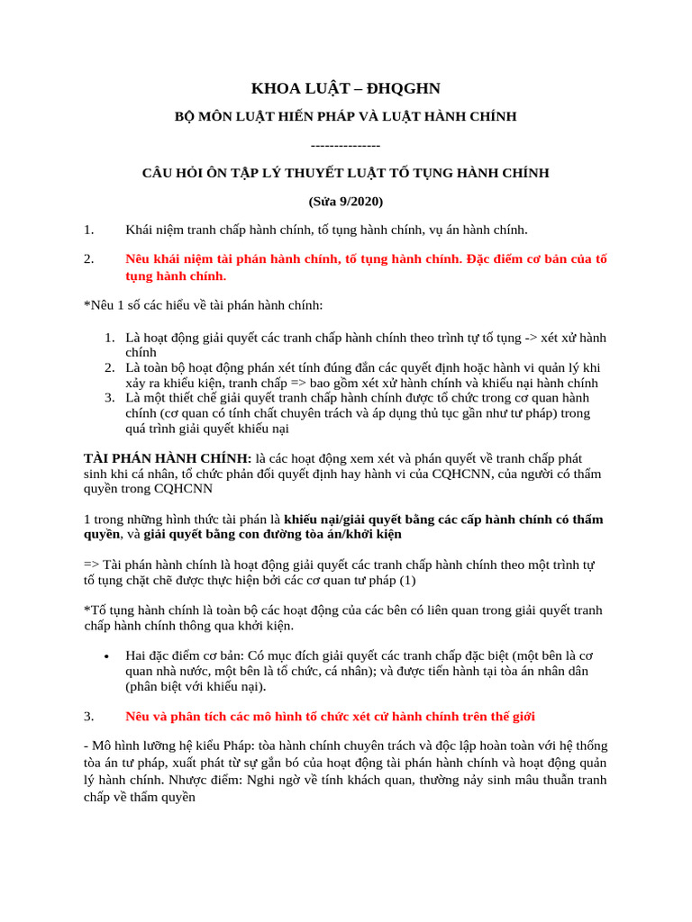 1.bo Cau Hoi On Tap Ly Thuyet Va Bai Tap LTTHC (9.2020) | PDF