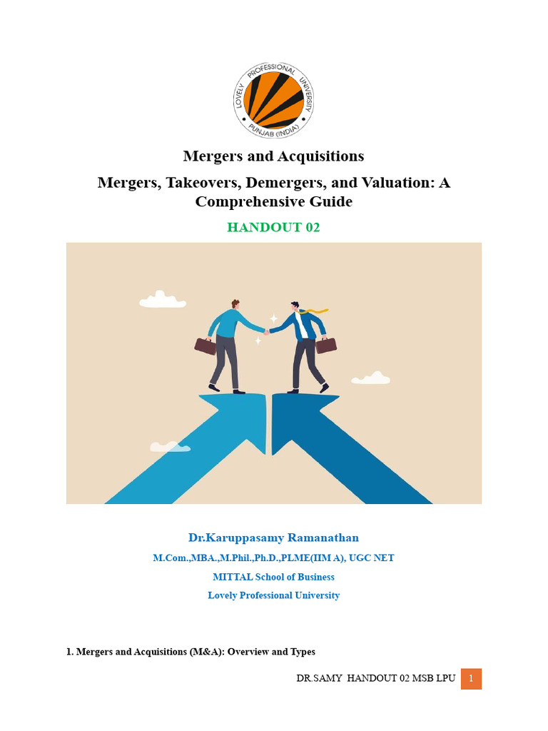 Mergers Handout 02 RK Samy | PDF | Mergers And Acquisitions | Valuation (Finance)