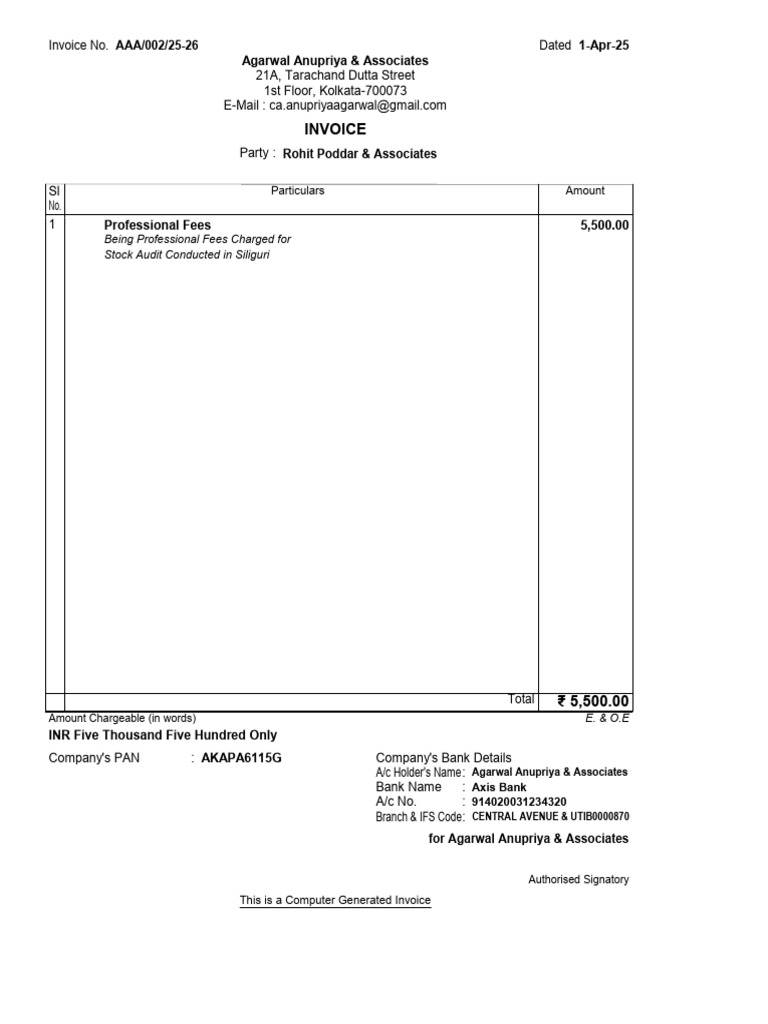 Stock Audit Invoice for Rohit Poddar | PDF
