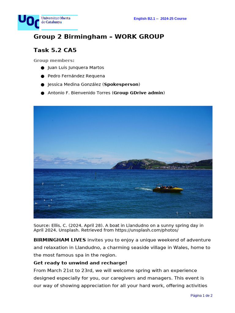 CA5 Group Work Report Document2 - Birmingham | PDF | Psychology