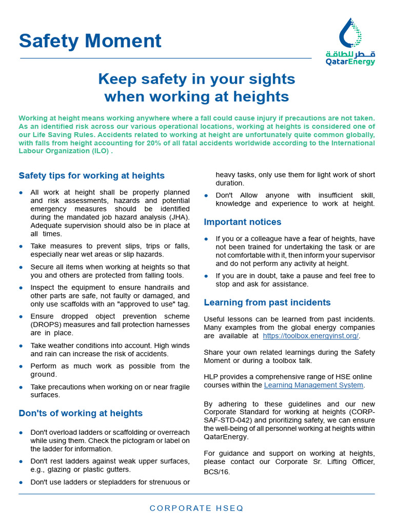 Safety Guidelines for Working at Heights | PDF | Safety | Workplace