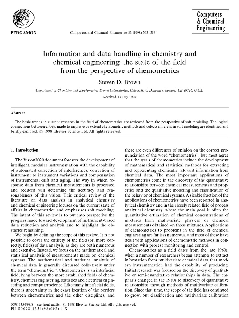 Information and Data Handling in Chemistry and Chemical e 1998 Computers C | PDF | Chemometrics ...
