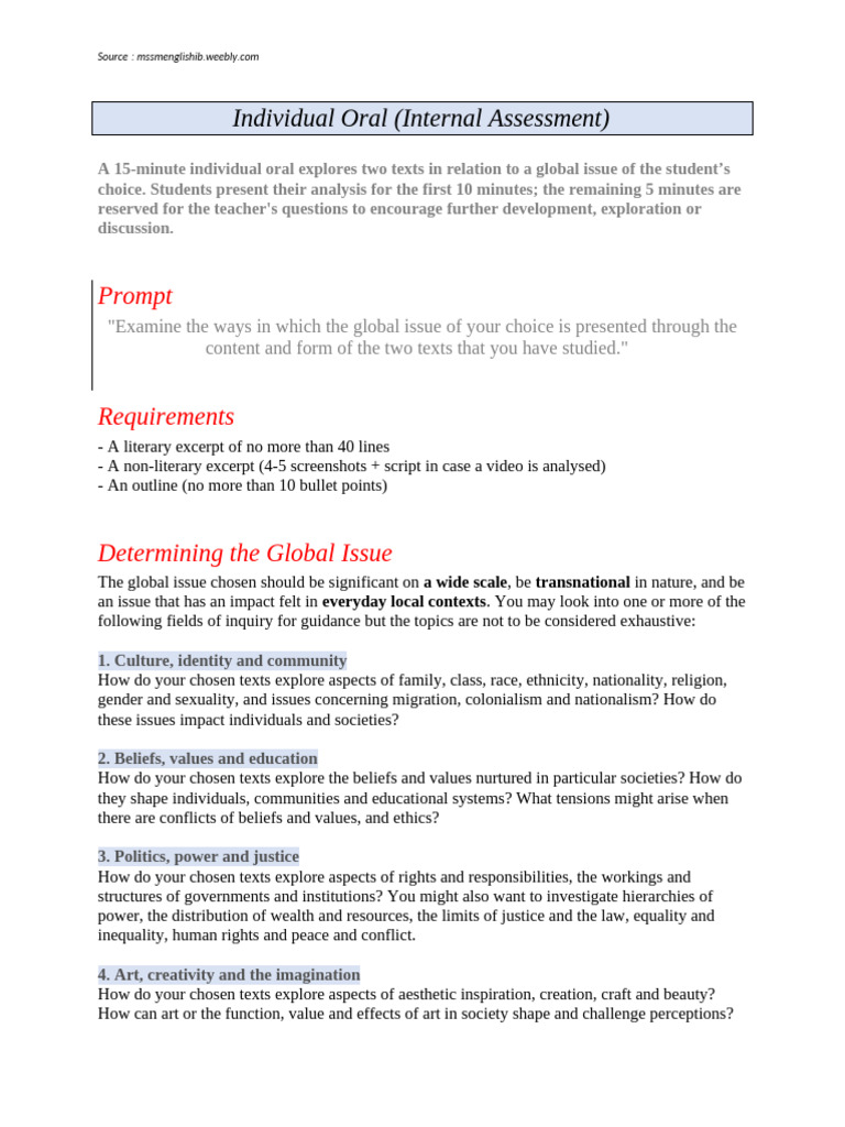 Individual Oral Guideline | PDF | Inquiry | Liberal Arts Education