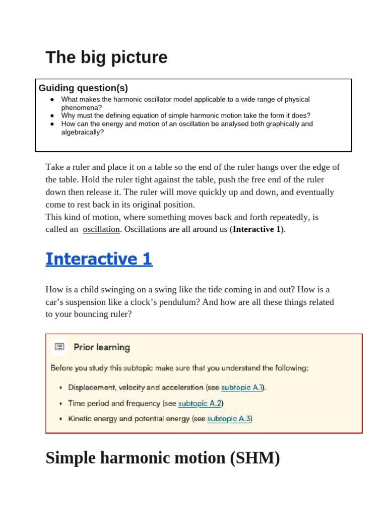 C.1. Simple Harmonic Motion (SHM) | PDF | Oscillation | Trigonometric ...