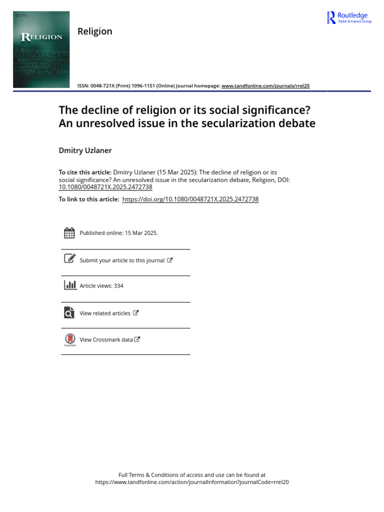 The Decline of Religion or Its Social Significance An Unresolved Issue ...