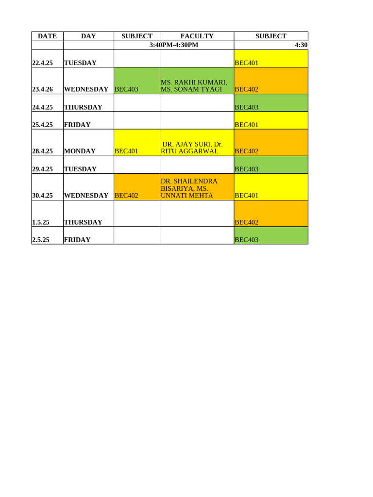 Remedial Classes Time Table | PDF