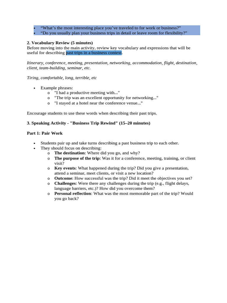 Speaking Warm Up Business | PDF