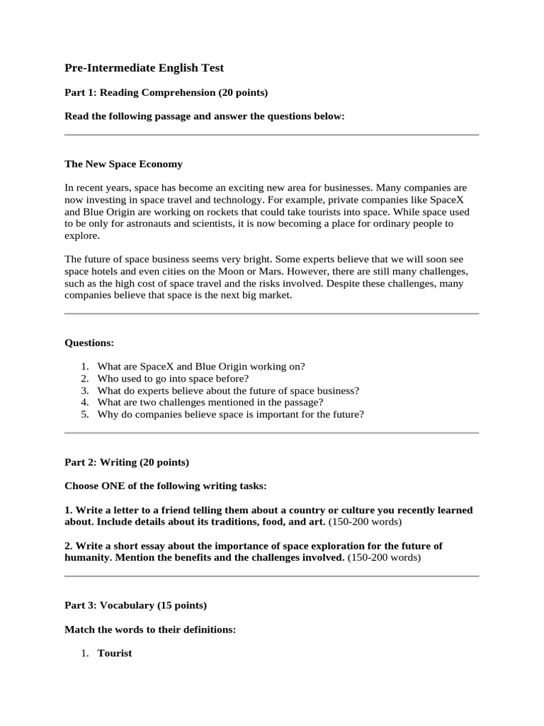 pre intermediate level test | PDF | Human Spaceflight | Spaceflight