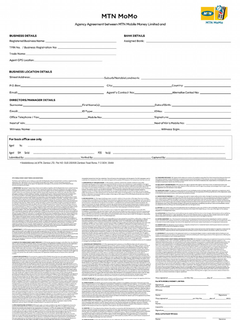 MoMo Agent Merchant Registration Form-2019 | PDF