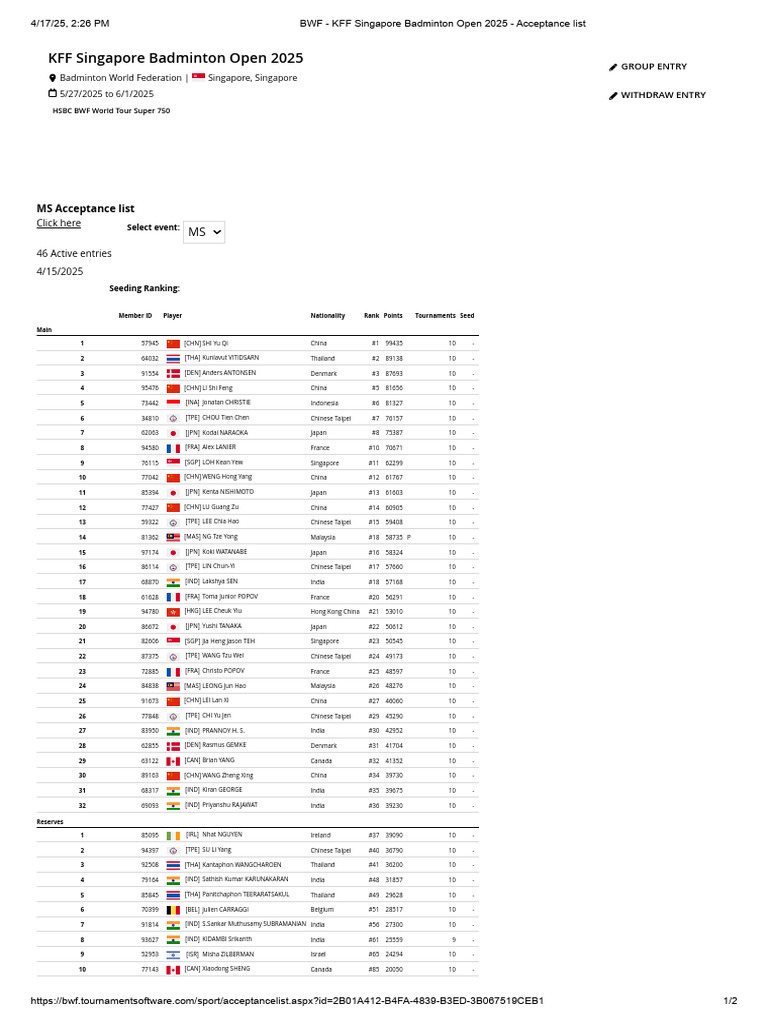 M - Q Report Version 1 - KFF Singapore Open 2025 | PDF