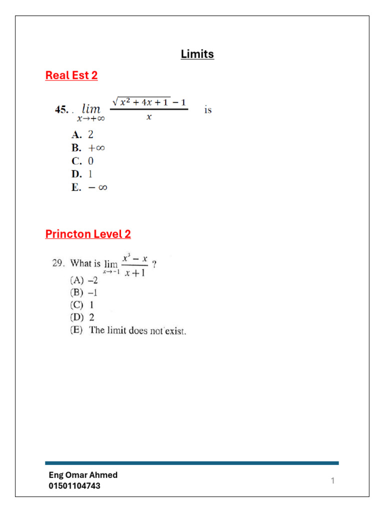 Limit Sheet | PDF