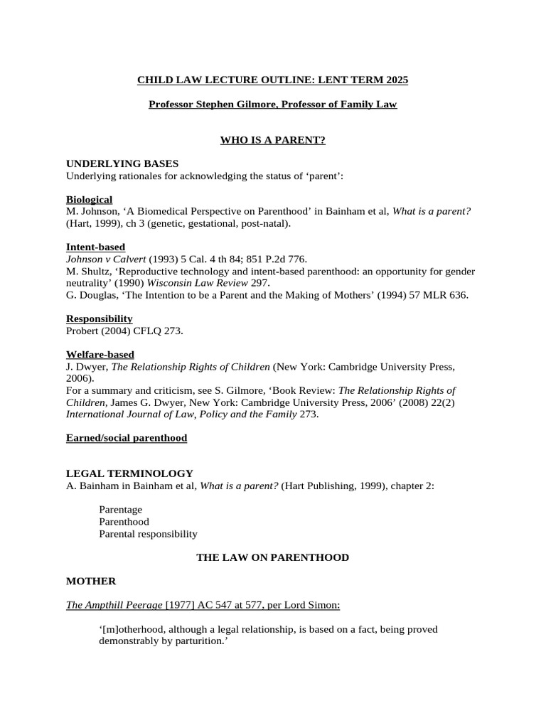 Lecture Outline On Legal Parenthood 2025 | PDF | Surrogacy | Social ...