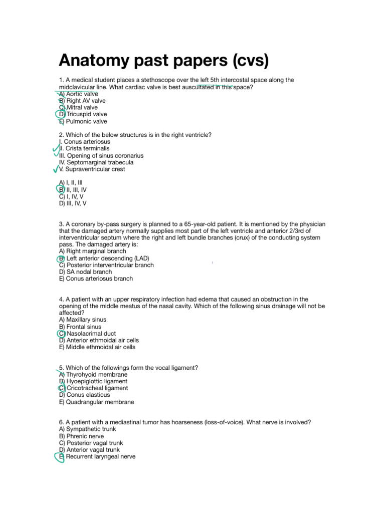 Anatomy Past Papers 1&2 2 | PDF | Human Nose | Heart