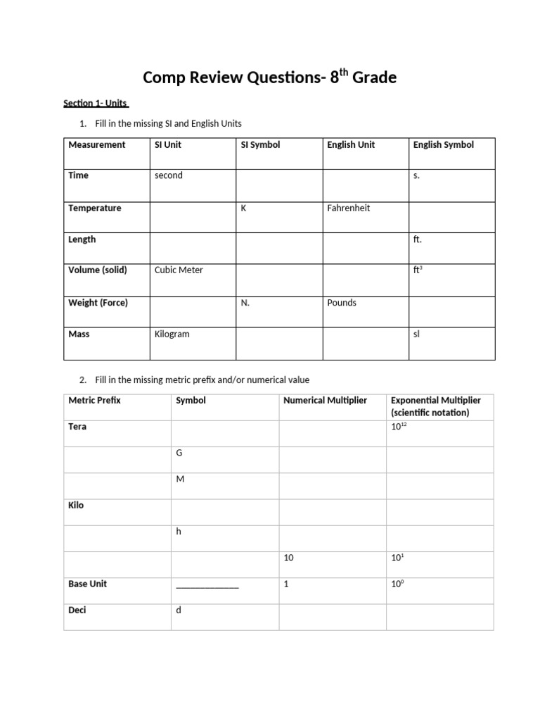 8th Grade Science Comp Review Questions | PDF | Momentum | Force