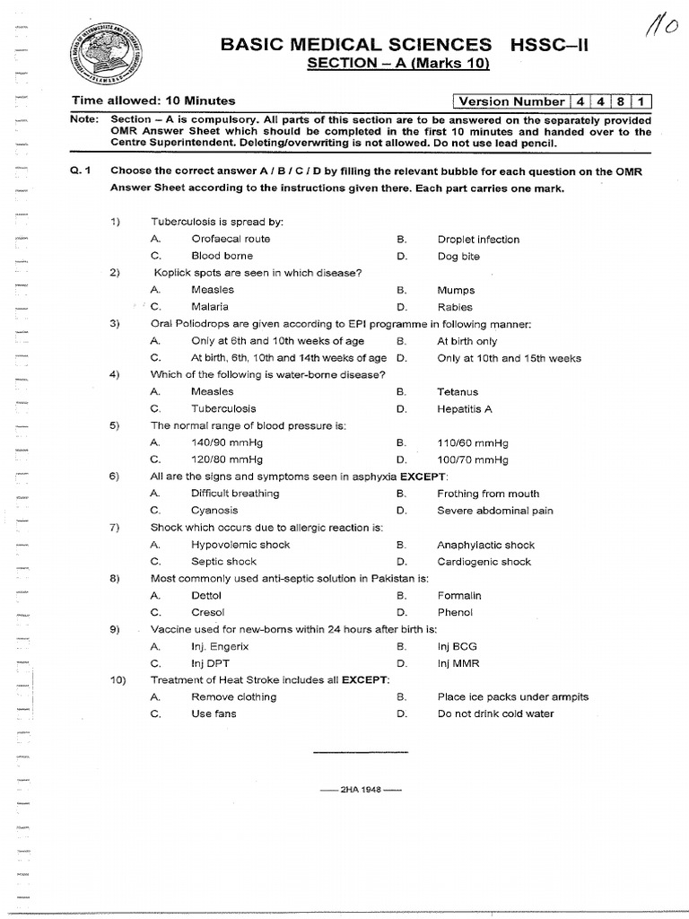 Basic Medical Sciences 12th Fbise 2019 | PDF