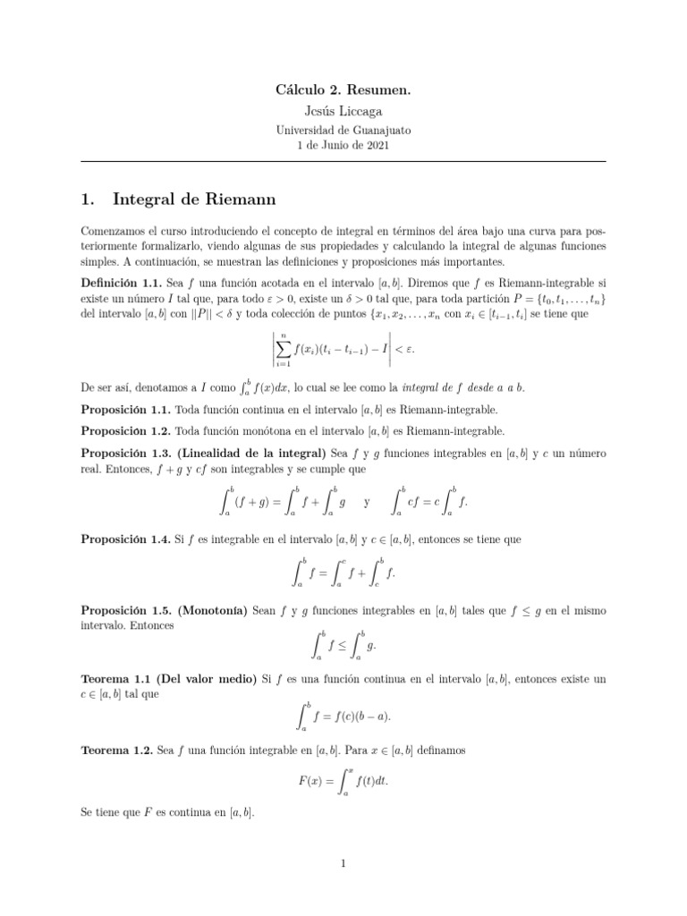C Lculo 2 Resumen | PDF | Integral | Análisis complejo