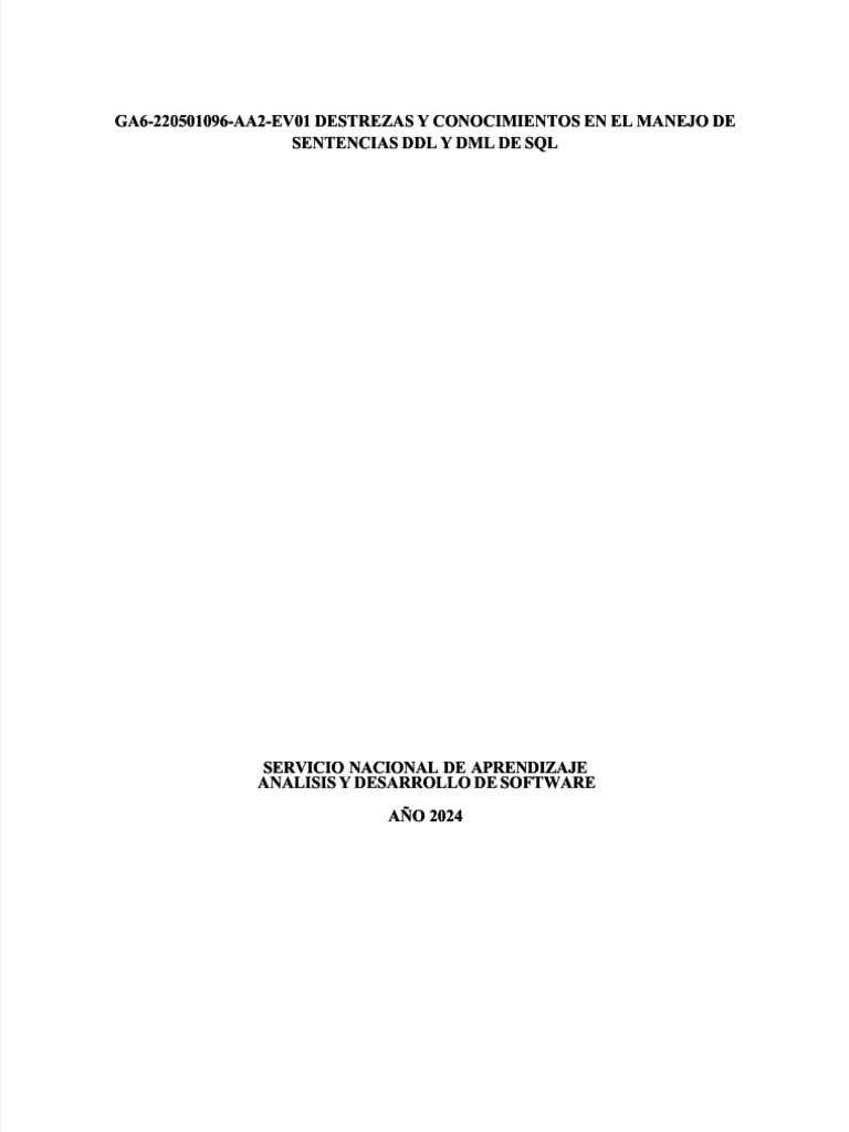 PDF Ga6 220501096 Aa2 Ev01 Destrezas y Conocimientos en El Manejo de Sentencias DDL y DML de SQL ...