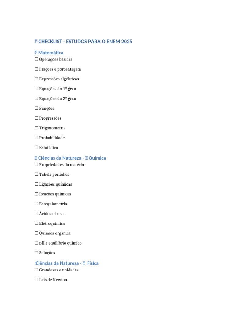 Checklist ENEM 2025 | PDF