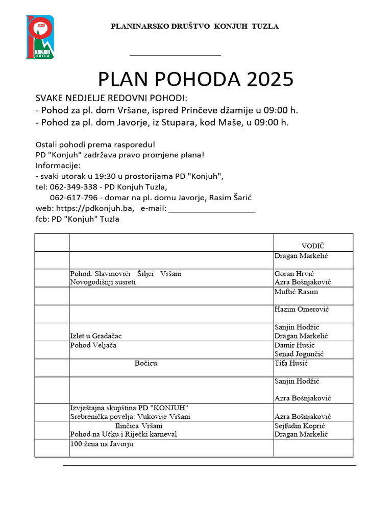 PD Konjuh PLAN POHODA 2025 - 19ccd7fb 644f 40ae 8270 1417b195daca | PDF