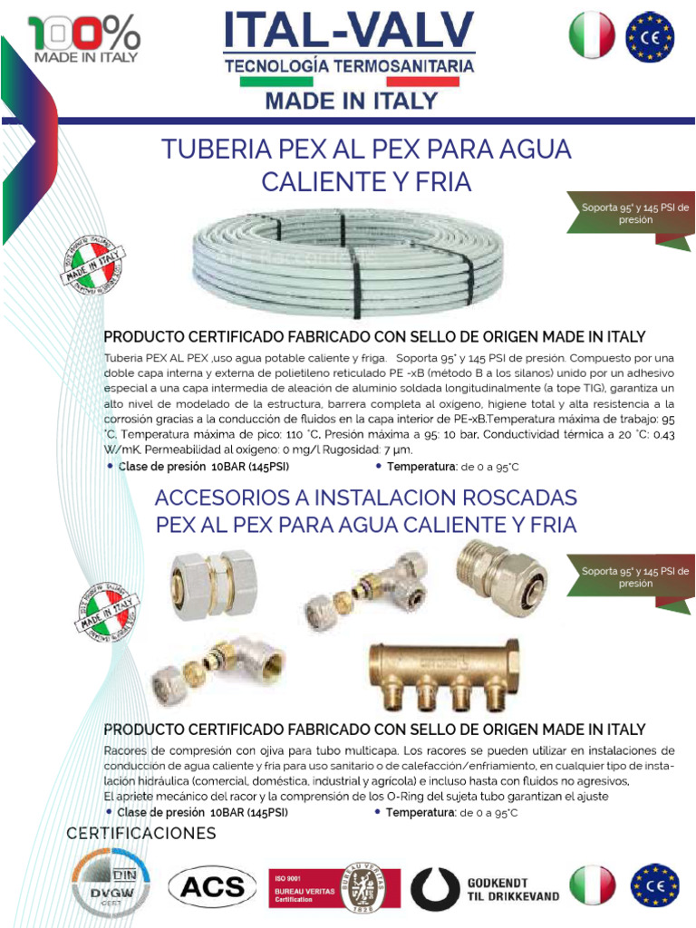 Tuberia Pex Al Pex Multicapa Agua Italvalv Ficha Tecnica | PDF