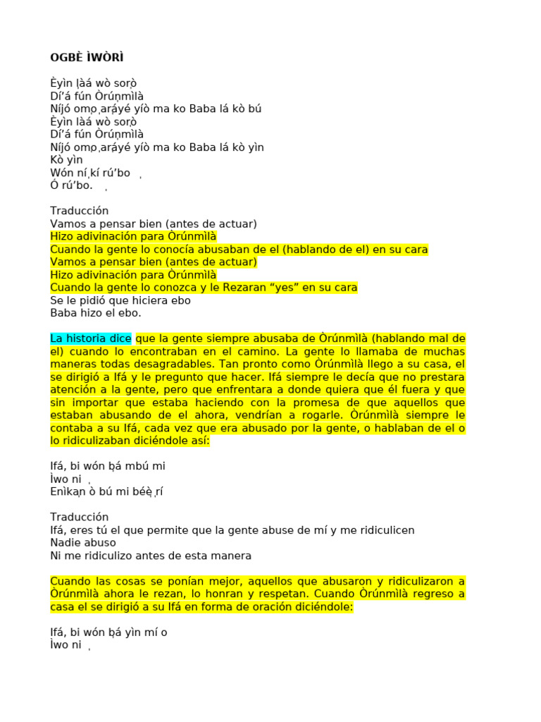 Ogbè Ìwòrì | PDF | Oración