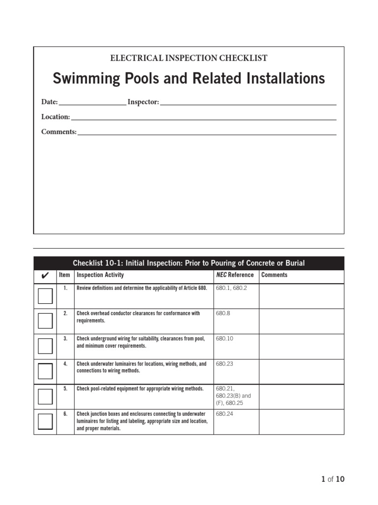 Pool Electrical Inspection Checklist | PDF | Electrical Wiring ...