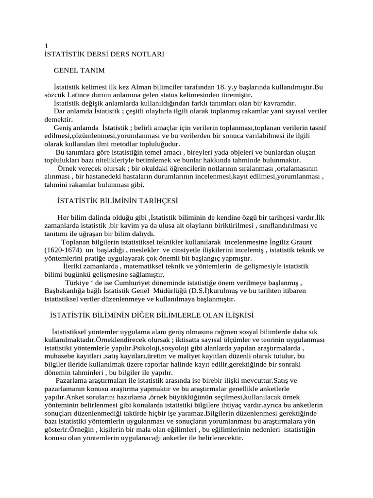 2025 İstati̇sti̇k Dersi̇ Ders Notlar | PDF