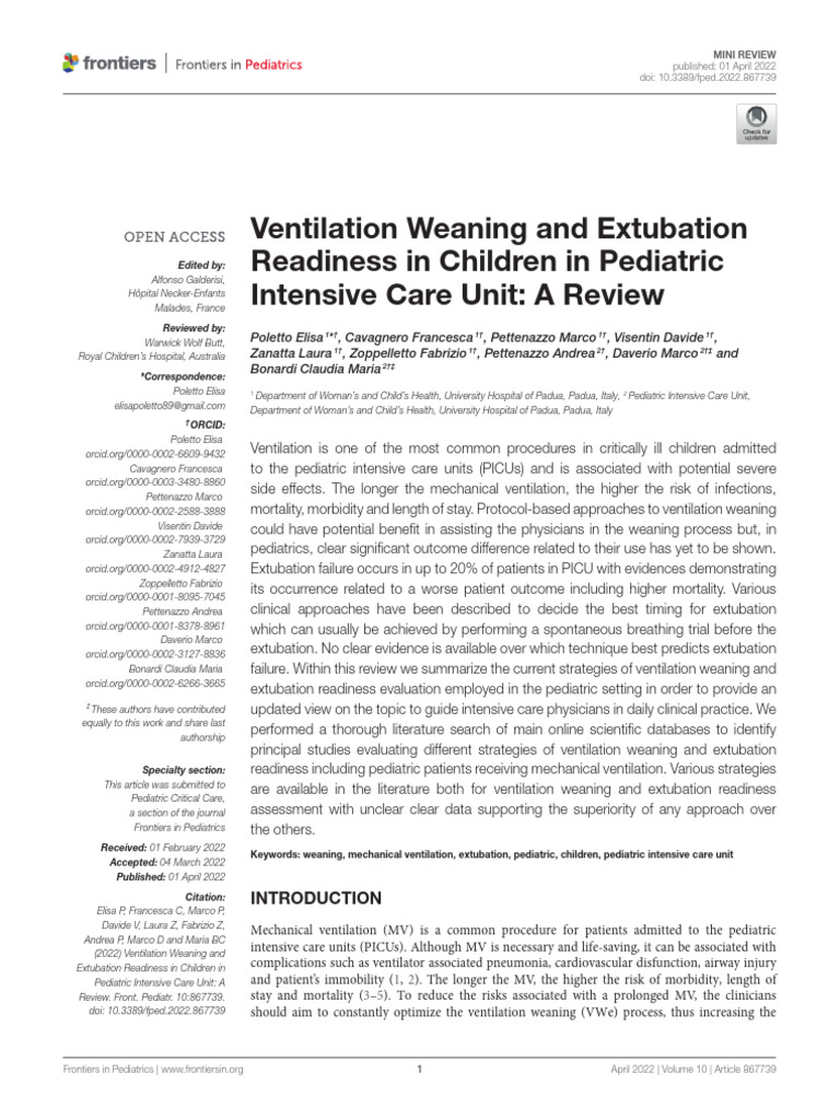 Ventilation Weaning and Extubation Readiness in Children | PDF ...