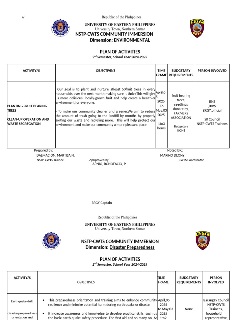 NSTP Cwts Plan of Activities 1 1 1 | PDF | Waste | Environment