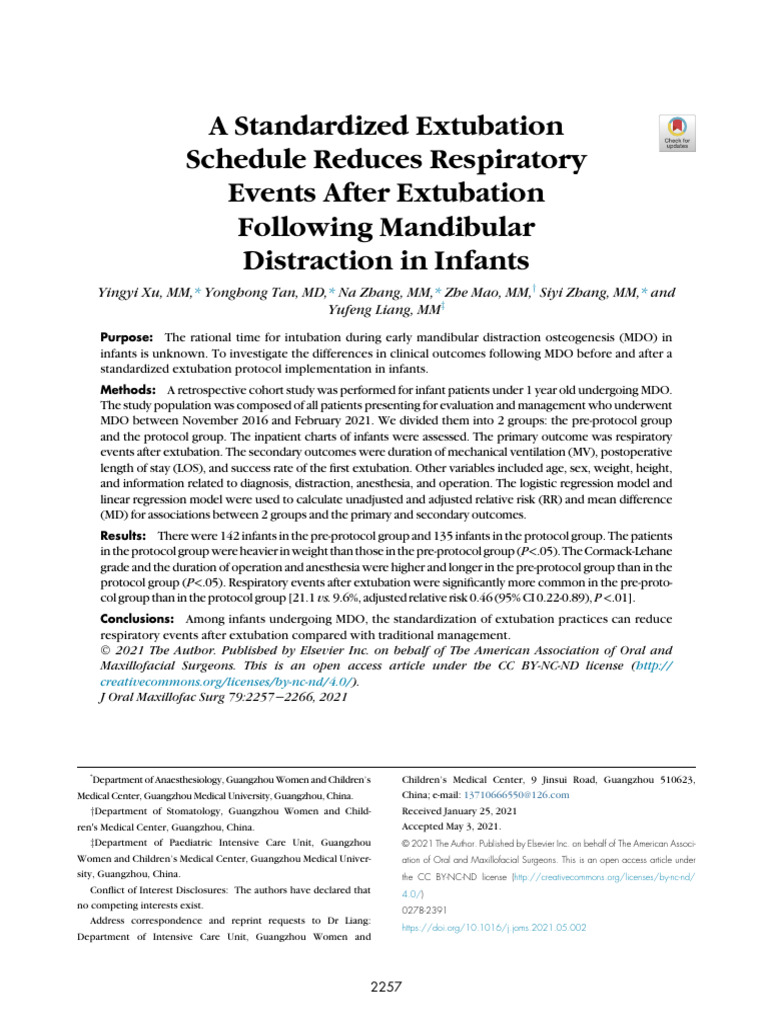 AStandardized Extubation Schedule Reduces Respiratory Events After ...