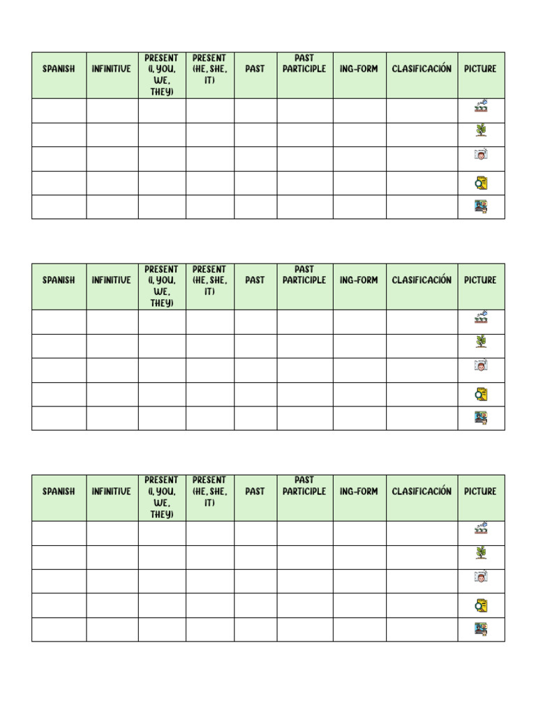 Tablas - Rellenar - Verde y Rojo | PDF | Grammar | Linguistic Typology