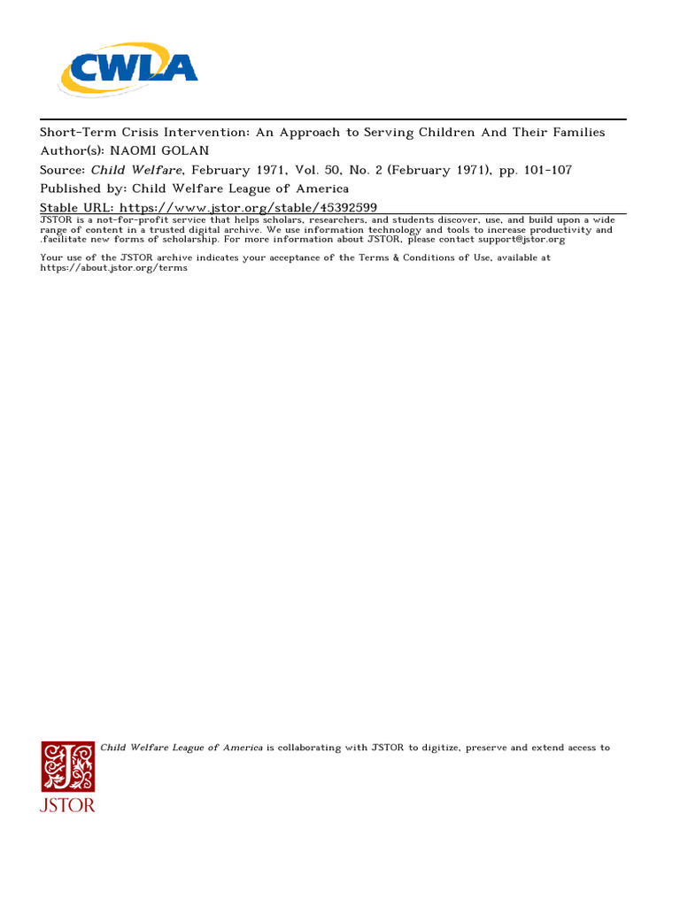 GOLAN ShortTermCrisisIntervention 1971 | PDF | Anxiety | Stress (Biology)