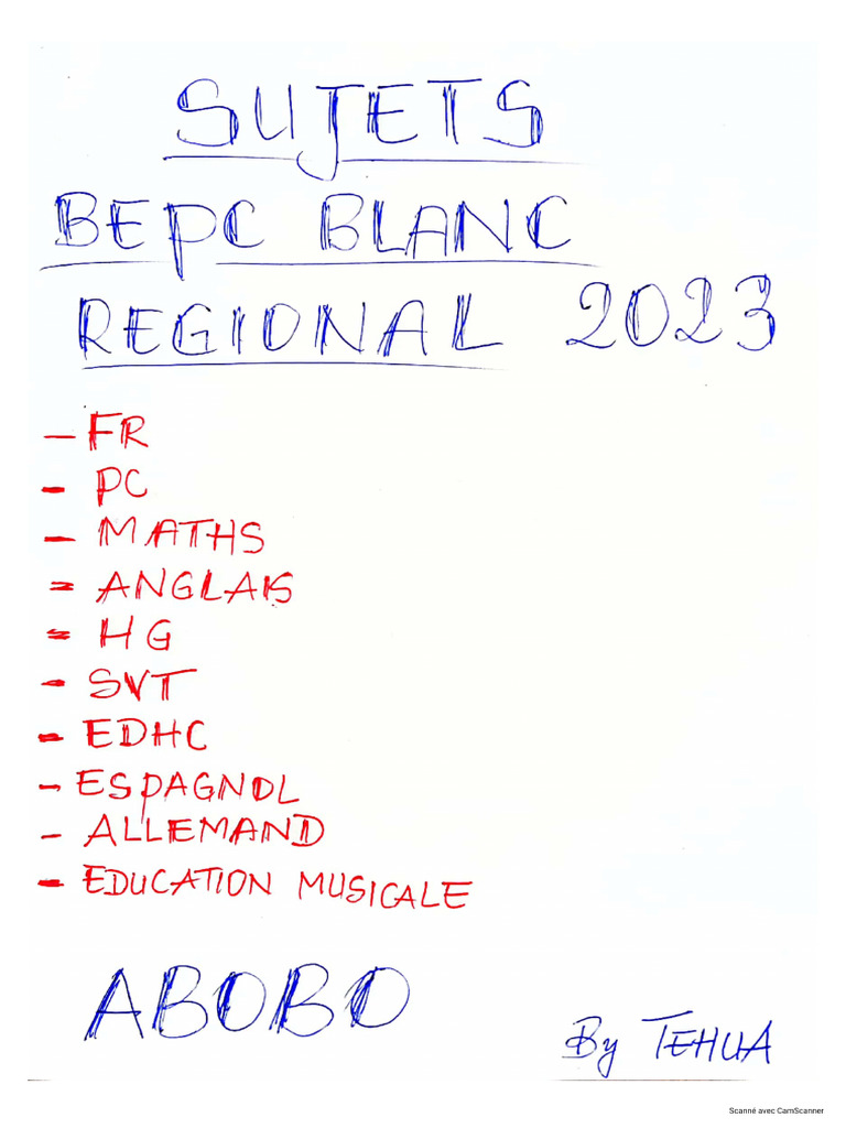 Bepc Blanc Régional 2023 Zone Abobo | PDF
