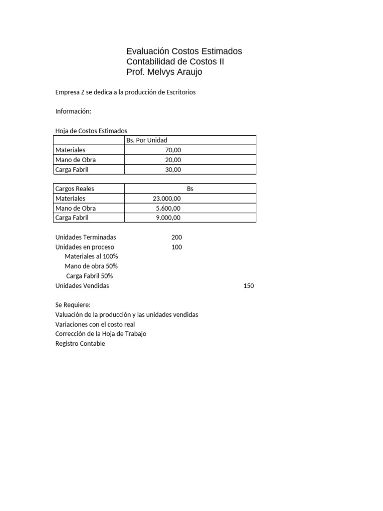 Costos Estimados | PDF