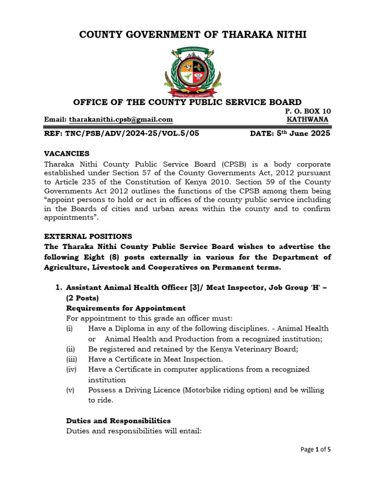 External Advert For Meat Inspectors and Artificial Inseminators 05.06. ...